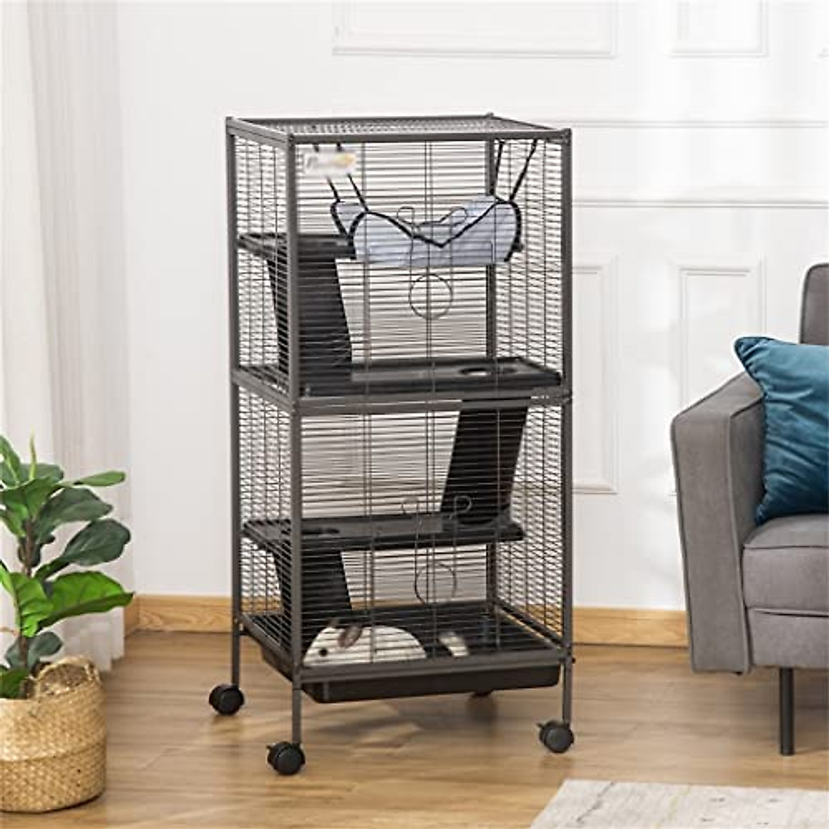 ACQUIRE Rabbit Chinchilla Hamster Cage with 4 Universal Wheels and Multiple Platforms - Silver Grey