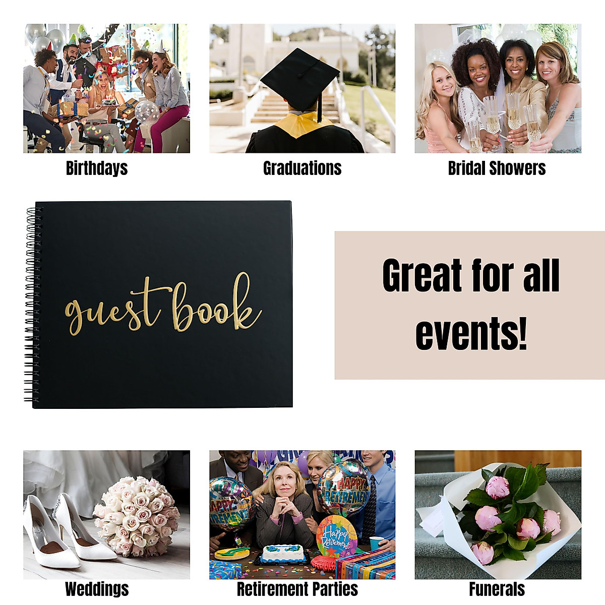 Wedding Guest Book Black Polaroid Album -Hardcover Photo Guestbook- Spiral Hardcover Book 10"x8” - Funeral, Bridal Shower, Baby Shower, Graduation Party, Registry Sign in with Marker, Stickers & Sign