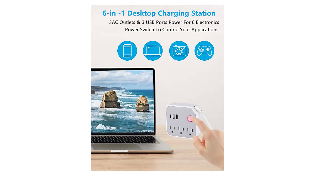 Compact Power Strip with USB-C for Travel & Home
