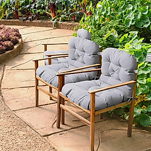 Chunful Tufted Back Chair Cushion Indoor Outdoor Weather Resistant Swivel Rocker Patio Chair Cushions for Outdoor Furniture(Light Gray,4 Pack)