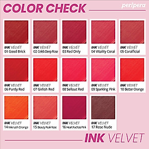 Peripera Ink the Velvet Lip Tint | High Pigment Color, Longwear, Weightless, Not Animal Tested, Gluten-Free, Paraben-Free | #015 BEAUTY PEAK ROSE, 0.14 fl oz