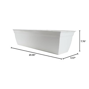 The HC Companies 30 Inch Eclipse Window Planter - Indoor Outdoor Rectangular Plant Pot with Removable Saucer for Flowers, Herbs, White