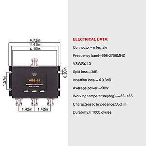 XRDS -RF Wide-Band 3 Way Splitter-4.8dB N Type Female-50 Ohm (NOT for TV)