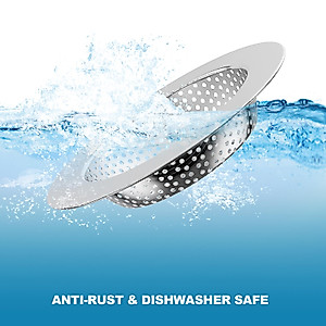 Huntonry 2PCS Kitchen Sink Drain Strainer/Catcher/Basket/Cover/Filter/Trap/Screen, Large Wide Rim 4.5" Diameter, Stainless Steel, Dishwasher Safe