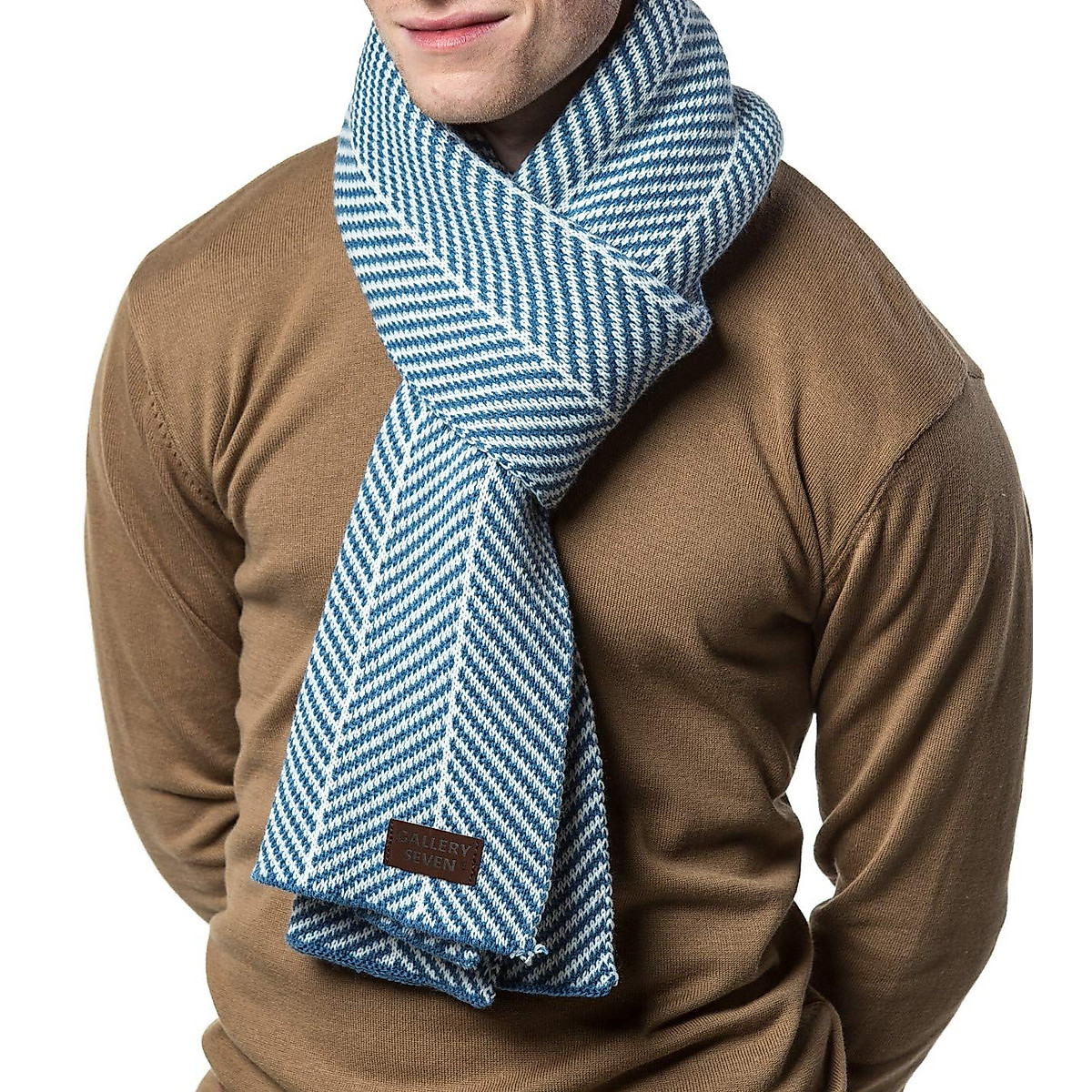 GALLERY SEVEN Winter Scarf for Men, Soft Knit Scarves, in an Elegant Gift Box - Lightt Blue/White - One Size