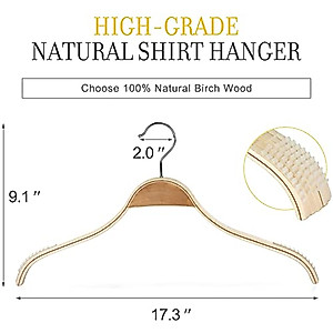 Koobay Premium Hanger 17" Natural Eco Wood Hangers for Closet, with Extra Soft Non Slip Rubber Grips Saving Space Hangers for Coat Clothes Camisole,Closet Organizer 30 Pack