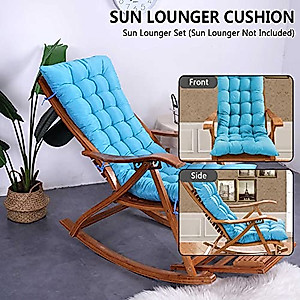 Lounge Chair Cushion with 6 Ties, Thick Rocking Chair Cushion with Peal Wool Filling, Indoor Outdoor Solid Color Patio High Seat Back Chair Cushion, No Chair, Light Blue-40x108CM/16x43IN