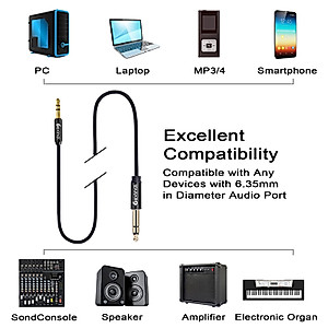 Devinal 1/8 to 1/4 Stereo Cable, 6.35mm to 3.5mm TRS Audio Path Cord, Interconnect Adapter Lead with Extra Durable Nylon Braid Gold Plated 10 Feet