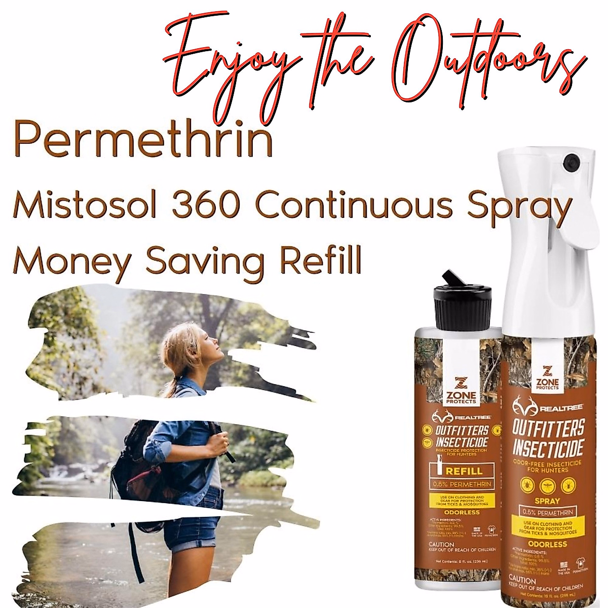 Zone Protects Realtree Invisible Hunter Permethrin Insecticide - 10oz Continuous Spray, Protects Gear & Tents, 0.5% Permethrin, Kills on Contact