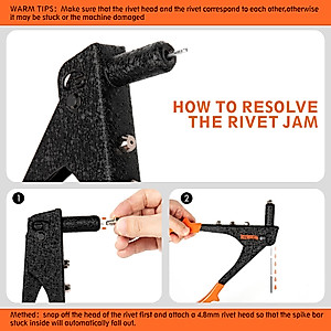 Meiwaltee Rivet gun,Professional Pop Rivet Gun Kit with 200Pcs Rivets, 3/32"-1/8"-5/32"-3/16", Heavy Hand Riveter kit Suitable for Metal work, Gutter, Automotive and other common DIY projects
