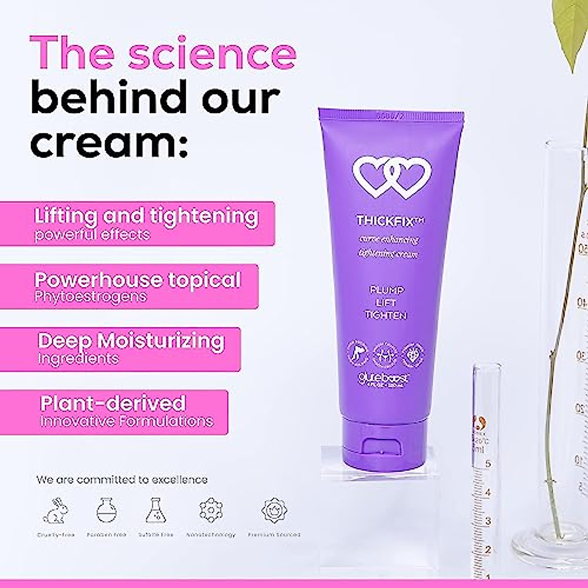 Gluteboost - ThickFix Weight Gainer Cream - Natural Enhancement For Women - Curve Plumping and Firming For Hips, Thighs, and Legs - Body Enhancer With Voluplus and Volufiline - 1 Month