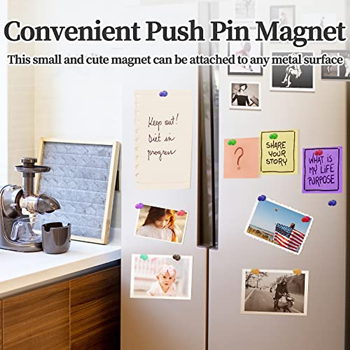 Fridge Magnet, Push Pin Magnets for Whiteboard, 50 Pcs Refrigerator Magnets Fridge, Strong Magnets for whiteboard 8 Assorted Colors Fridge Magnets Cute Magnets