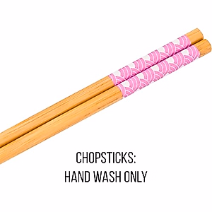 Silver Buffalo Sanrio Hello Kitty Pink and Gold Japanese Pattern with Flowers Ceramic Ramen Noodle Rice Bowl with Chopsticks, Microwave Safe, 30 Ounces