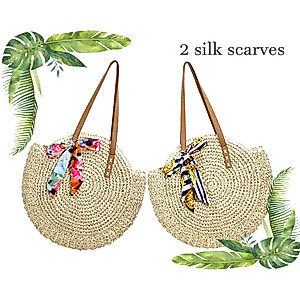Straw Bag Round Summer Bag Large Woven Beach Bag Purse Shoulder Bag for Women Vacation Tote Handbags