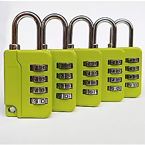 ZPLIUST - 4 Digit Combinations Padlock The Safe Cipher Lock, for Gym Outdoor & School Employee Locker, Toolbox, Fence, Hasp Cabinet, Resettable Combo Locks (Green 5 Pack)