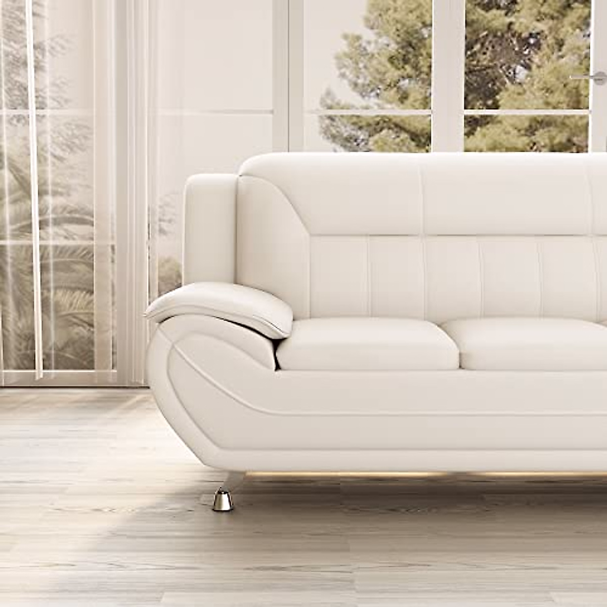 US Pride Furniture Michael Collection Modern Style Faux Leather Couch-Versatile 3 Seater Accent Piece for Living Room, Bedroom or Office-Comfortable Design and Elegant Look, 79" Sofa, Snowy White