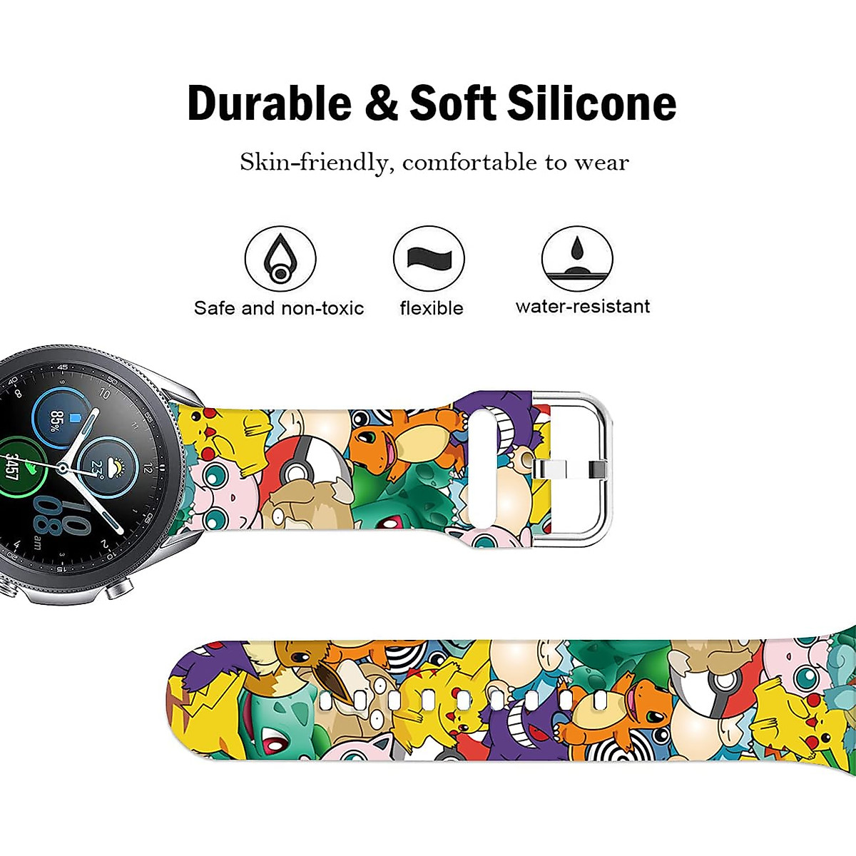 Hepsun Pikcu Dinosaur Bands Compatible with Samsung Galaxy Watch 4 40/44mm/Galaxy Watch 42mm/Watch 3 41mm/Active 2/Gear S2 Classic/Sport/Garmin Vivoactive 3 20mm Soft Silicone Kawaii Cute Strap Kids
