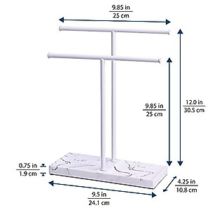 LKKL Hand Towel Holder - Countertop Towel Stand Free Standing - Bathroom Hand Towel Rack Stand Countertop Hand Towel Holder Double T Drying Rack with Soap Tray Resin Base(White)