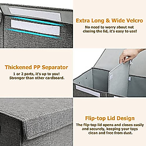 hibobi Large Toy Box with Double Flip-Top Lid, Collapsible Sturdy Toy Chest Storage Bins with Handles, Toy Storage Organizer for Kids Boys Girls Nursery,Playroom,Bedroom, 24.5"x13"x16", Gray