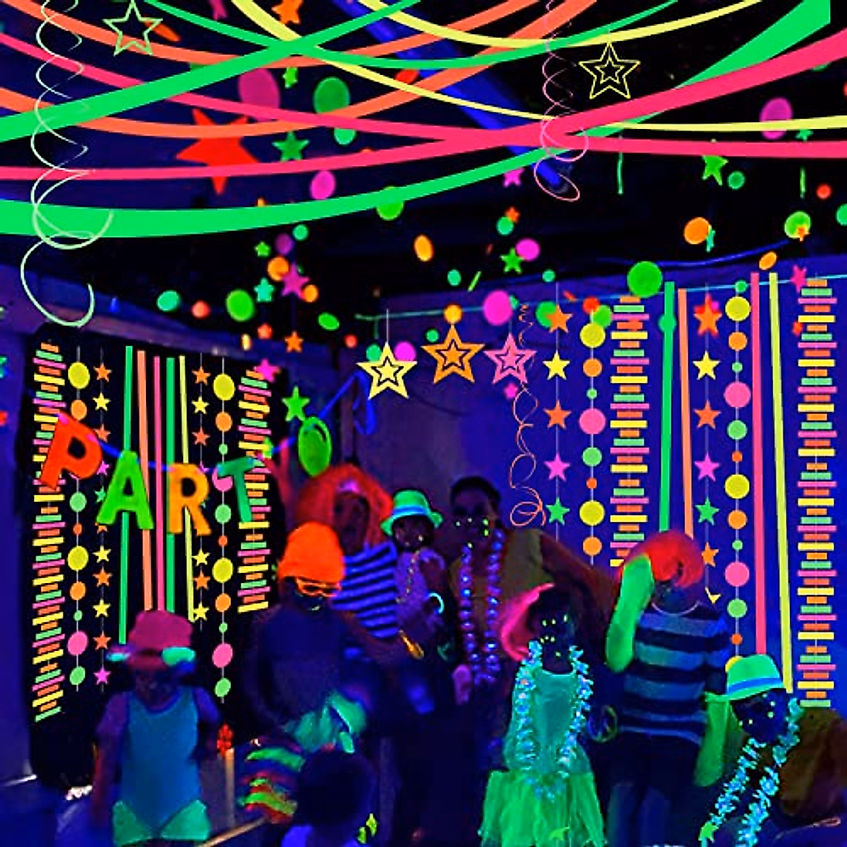 800feet Blacklight Party Streamer Decorations 8 Rolls Glow Crepe Paper UV Reactive Fluorescent Neon Paper Streamers Glow Party Supplies and Decorations for Wedding, Birthday, Neon Party, Fiesta Party