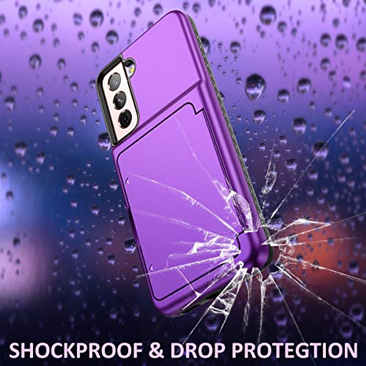 WeLoveCase for Samsung Galaxy S21 Wallet Case with Credit Card Holder & Hidden Mirror, Defender Protective Shockproof Heavy Duty Protection Phone Cover for Samsung Galaxy S21 5G, 6.2 inch Purple