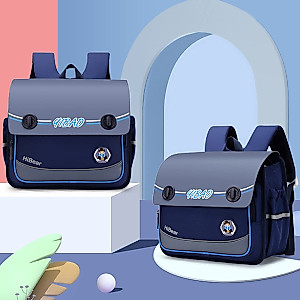 KEBI Kids Backpack for Boys Japanese Schoolbag for 7 to 12 Years Boy Waterproof School Bag(Grey Blue Cute Bear)