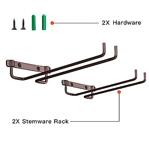 BOOKZON Wine Glass Rack Wall Mounted Set of 2 Bronze, Stemware Rack, Wine Glasses Holder Storage Hanger Organizer Metal for Cabinet Kitchen or Bar (no glasses included)