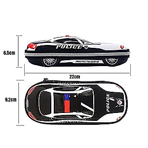 Police Car Shape Canvas Pencil Pen Case for Teen Boys Girls School Students - 8.7 x 2.6 x 3.6Inch Portable Durable Big Large Capacity Pencil Pouch Stationery Bag Cosmetic Storage Box (Black)