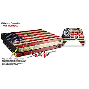 WraptorSkinz Decal Vinyl Skin Wrap Compatible with Xbox One X Console and Controller - Painted Faded and Cracked USA American Flag