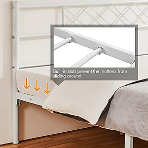 Yaheetech Metal Platform King Bed Frame Mattress Foundation with Headboard and Footboard No Box Spring Needed Under Bed Storage Steel Slats White