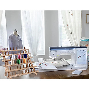 Simthread [Upgraded] 60x2 Spools Wooden Thread Holder, Braiding Rack, Organizer Stand with Hanging Hooks for Embroidery Sewing Thread Rack