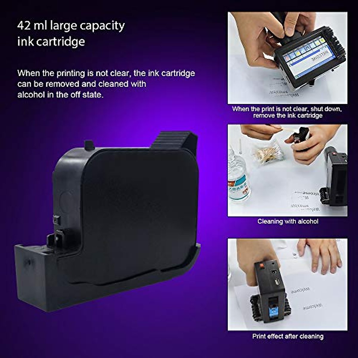 TOAUTO Original Portable Ink Cartridge Quick-Dry Replacement 42ml Ink Cartridge for Handheld Inkjet Printer Coding Machine（Black）