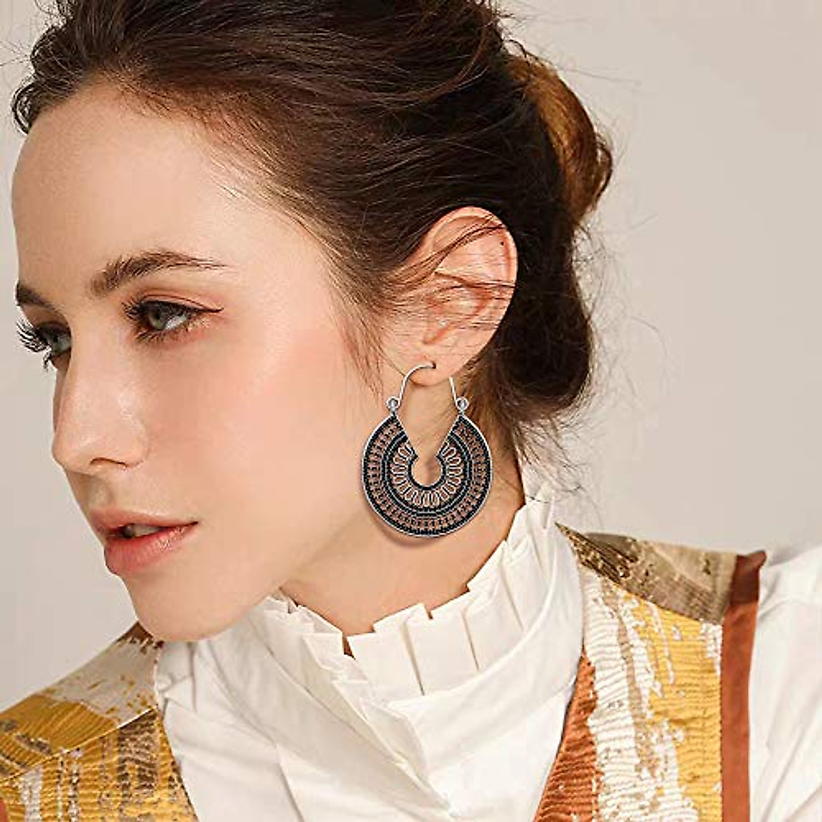 Florideco 6 Pairs Vintage Bohemian Drop Dangle Earrings Boho National Style Hollow Petal Heart Shaped Beaded Statement Earrings for Women Hypoallergenic Silver Jewelry