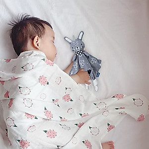 AIPINQI Baby Security Blanket Teether Plush Stuffed Animal Toys Lovey Soothing Sensory Toy Fabric Cuddle Snuggle Muslin Blanket with Tags for Newborn Unisex Babies 0-36 Months Gifts, Bunny