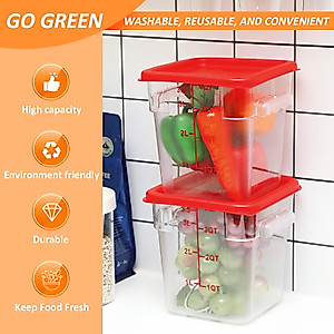 Yungyan 6 Pcs Commercial Clear Food Storage Containers 4 Qt Square Acrylic Airtight Food Storage Containers with Lids for Kitchen Restaurant Pantry Freezer Flour Sugar(Red)