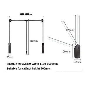Large Wardrobe/Closet Lifter/Drop-Down Rail, Adjustable Width Hanger, Saving Space, Suitable for Wardrobe Width (110-160cm) (Size : 1150-1500mm)