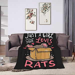 Mouse Rat Blanket Super Cozy Soft Mouse Rat Animal Stuff Decor Throw Blanket Warm Plush Fluffy Just a Girl Who Loves Rats Lightweight Fleece Flannel Gifts Blankets for Kids Adults 50"x40"