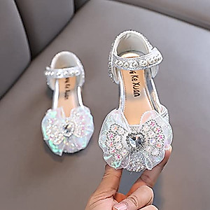 Ladies Girls Princess Girls Baby Princess Single Shoes Leather Shoes Dance Performance Shoes High Tops (Silver, 3.5-4 Years)