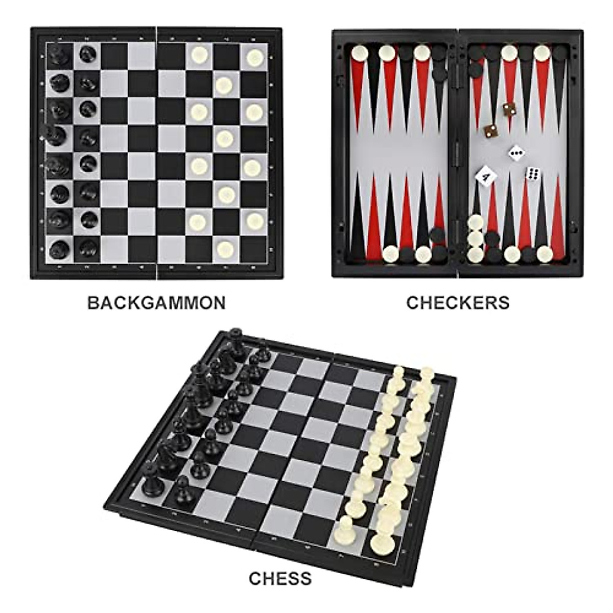 Aomola Travel Chess Set for Kids and Adults 3 in 1 Magnetic Chess Checkers Backgammon Folding Board Games Educational Toys with Storage Bag, 9.8" x 9.8"
