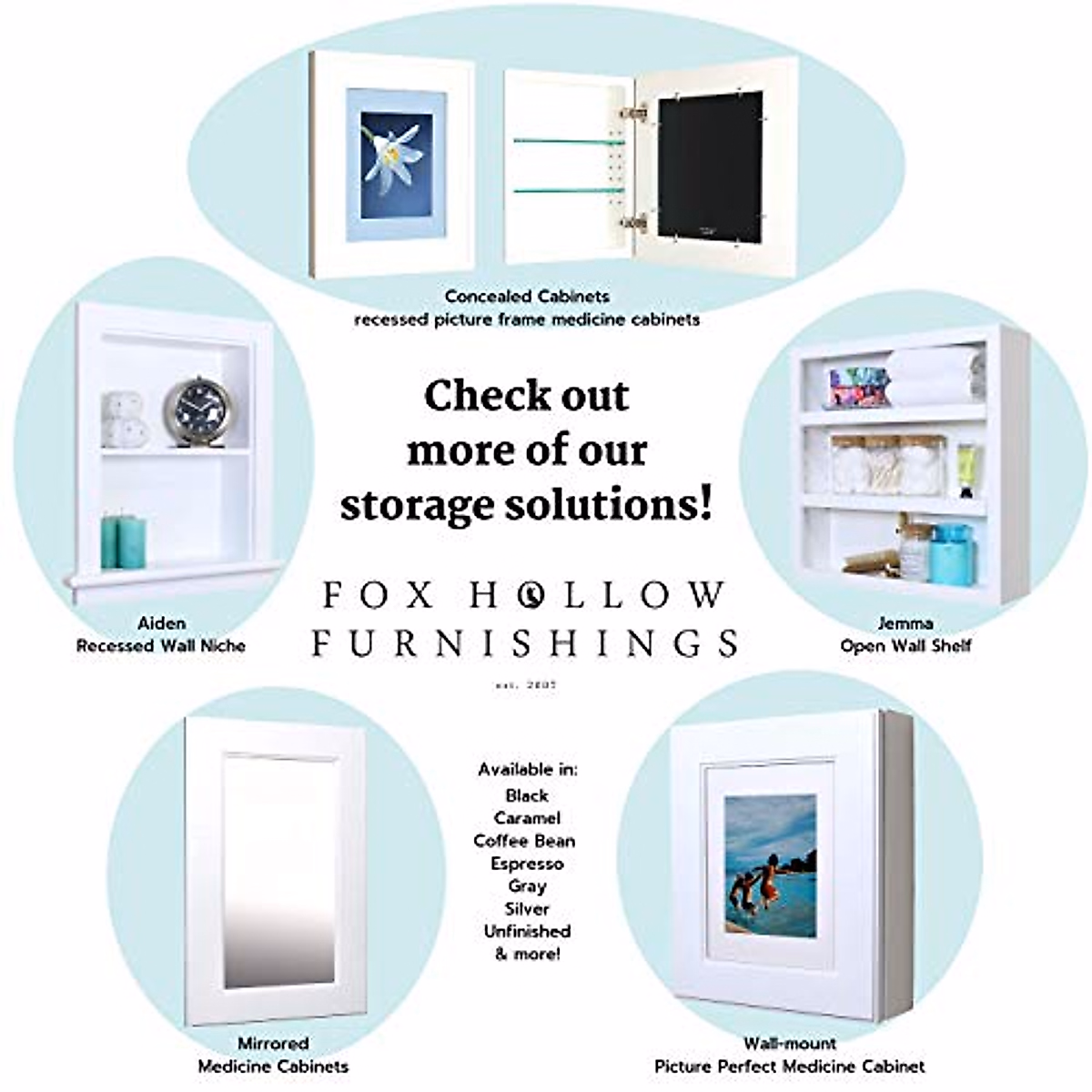 Fox Hollow Furnishings 14"x11" Landscape Mirrored Medicine Cabinet (Black)