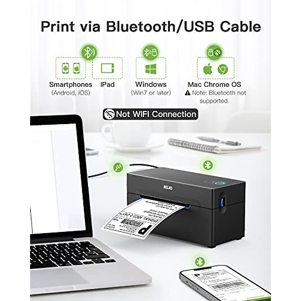 Nelko Bluetooth Thermal Shipping Label Printer, Wireless 4x6 Shipping Label Printer for Small Business, Support Android, iPhone and Windows, Widely Used for Amazon, Ebay, Shopify, Etsy, USPS