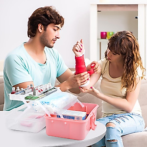 Akamino 2 Pcs Multipurpose Storage Box with Handle,3-layer Plastic Sewing, Art & Craft Case,11 In Portable Locking Tool Container Tackle Box for Cosmetic Medicine Jewelry Hair Accessories(Pink)