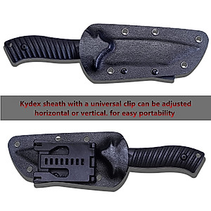 OERLA TAC OLK-038A Outdoor Knife Fixed Blade Camping Hunting Survival Field Knife 440C Full Tang Stainless Steel Blade with Kydex Sheath and EDC Tactical Belt Clip