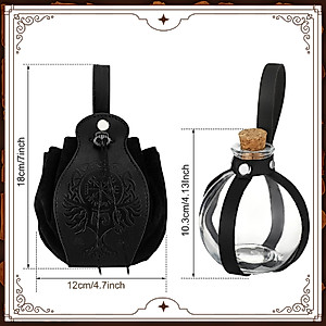 Sweetude 5 Pcs Medieval Belt Renaissance Costume Viking Leather Belt Pouch Arm Guard Potion Bottle (Black,Basic Style)