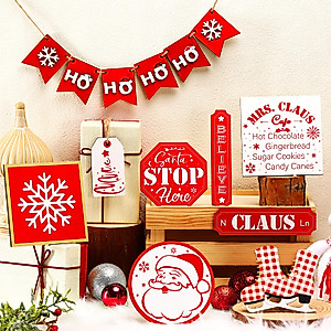 Umigy 14 Pcs Christmas Tiered Tray Decor Set Christmas Wooden Sign Decor Xmas Rustic Santa Claus Snowflake Spice Blocks Winter Table Sign for Christmas Xmas Home Kitchen Holiday