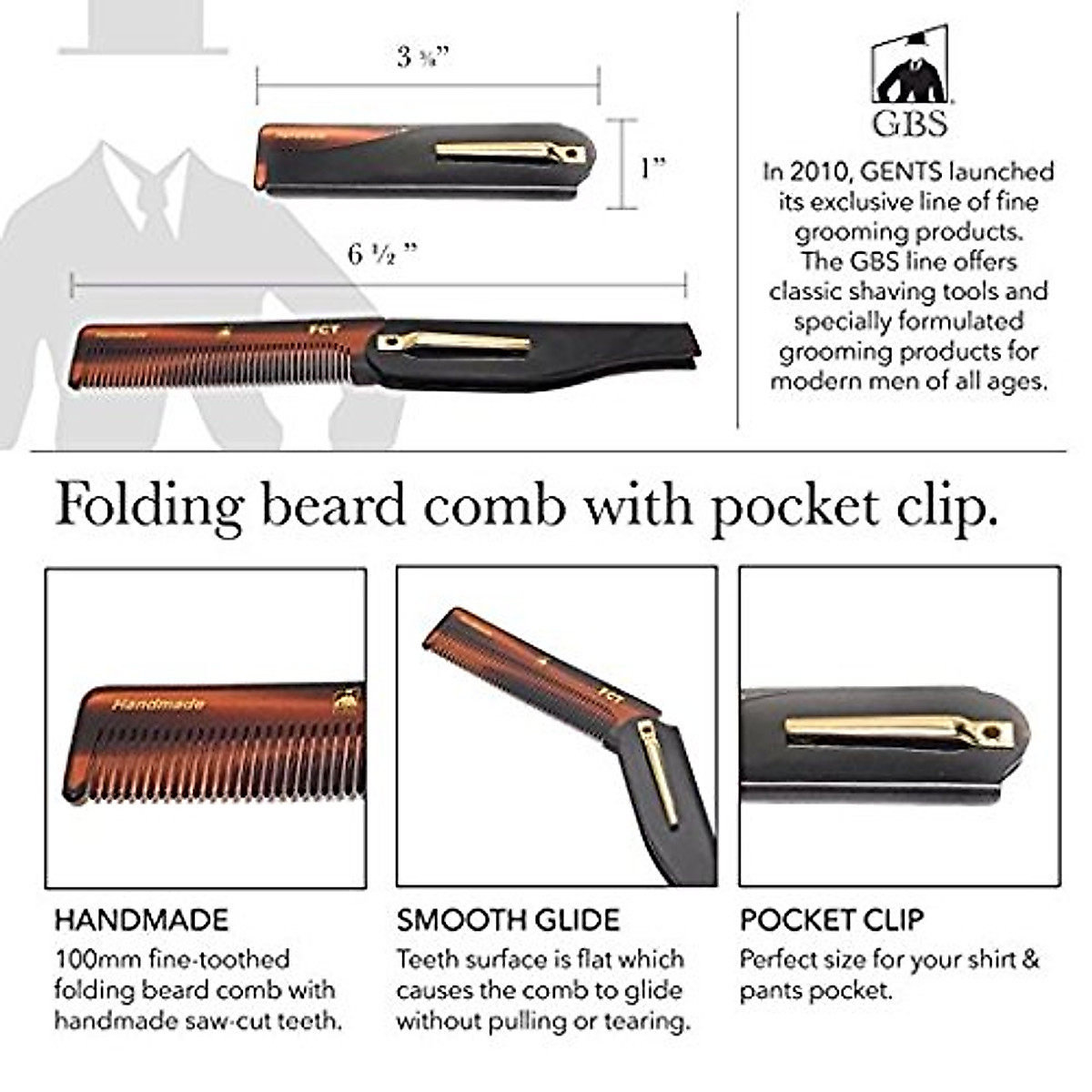 G.B.S Handmade Foldable All Purpose Comb Handle Bar Comb for Mustache Men’s Grooming Comb Made of Fine Tooth for Long lasting Style Beard & Hair Combo 2