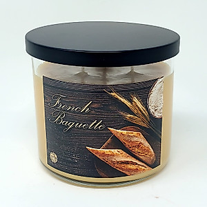 S&M Candle Factory French Baguette Candle Large 3 Wick Soy Wax Candle ~ Up to 80 Hour Burn Time ~ Warm Buttered Bread Scented Candle ~ Made in USA (French Baguette)