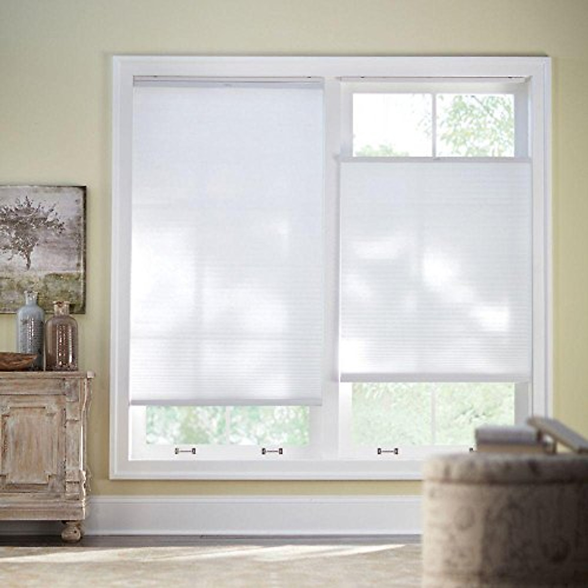 Home Decorators Collection Cut-to-Width Snow Drift 9/16 in.Top-Down Bottom-Up Cordless Cellular Shade - 28 in. W x 48 in. L