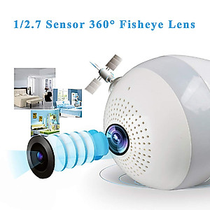 Light Bulb Camera Indoor, COSULAN 2.4G WiFi Floodlight Security Camera, 360 Degree Panoramic Surveillance Camera Lamp with Fisheye/Motion Detection/Night Vision/Cloud & SD Card Storage/Alert Events/A7