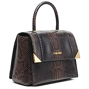 Calvin Klein Fern Top Handle Crossbody, Black Python